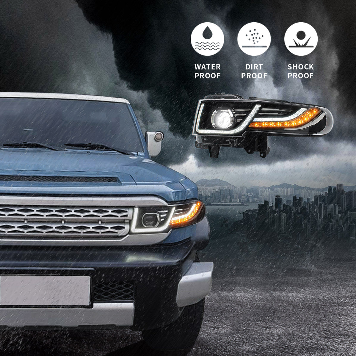 VLAND LED Headlights With Grille Assembly+2PCs D2H Xenon Bulbs Fit for ...