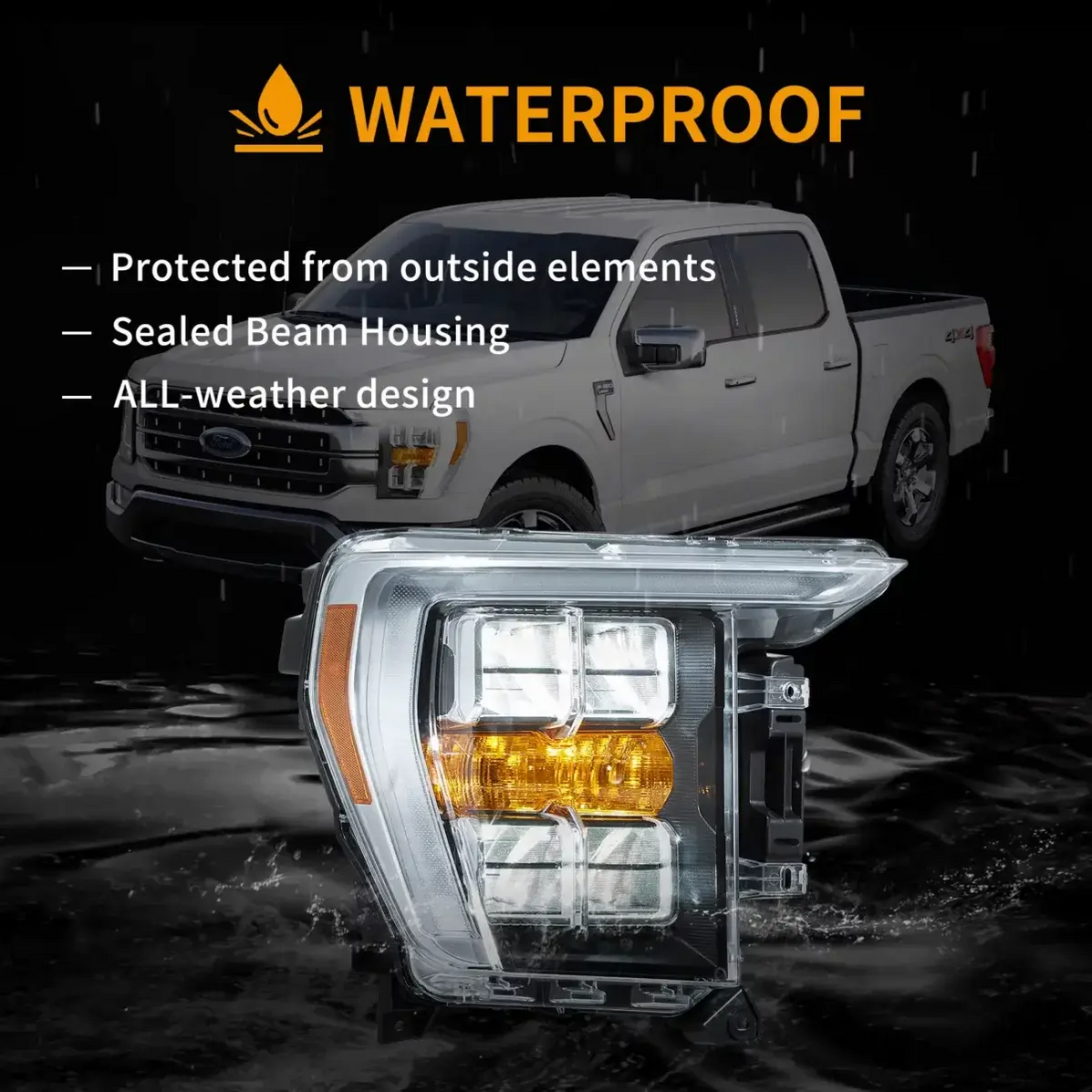 VLAND LED Headlights For Ford F150 2021-2023 Reflector Dual Beam Lens ...