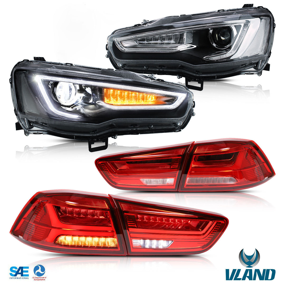VLAND Dual Beam Projector Headlights and Taillights for Mitsubishi Lan ...
