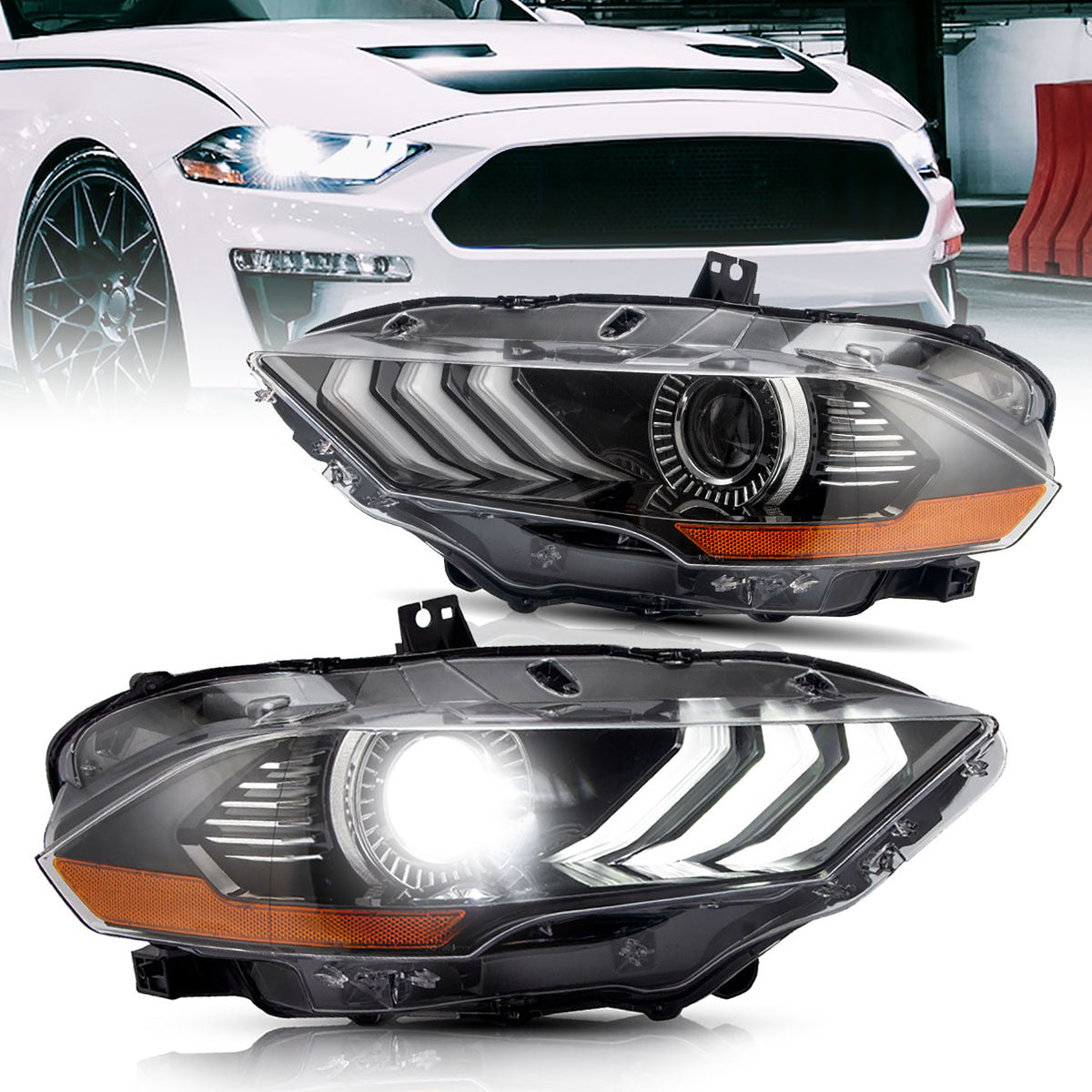 VLAND Full LED Headlights Assembly for Ford Mustang 2018-2023 with Seq ...