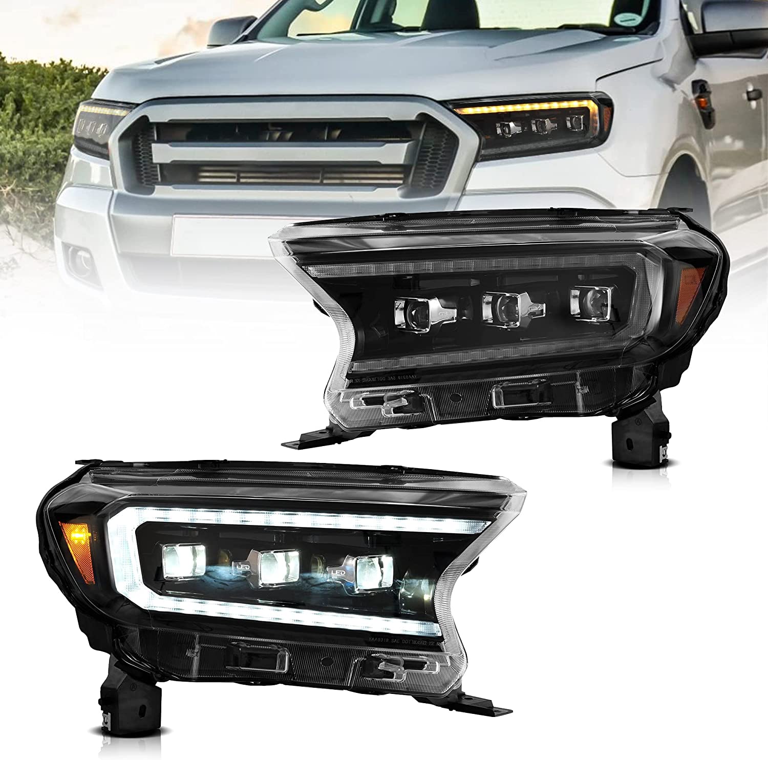 Plug&Play VLAND Matrix Projector and Full LED Headlights For Ford Rang ...