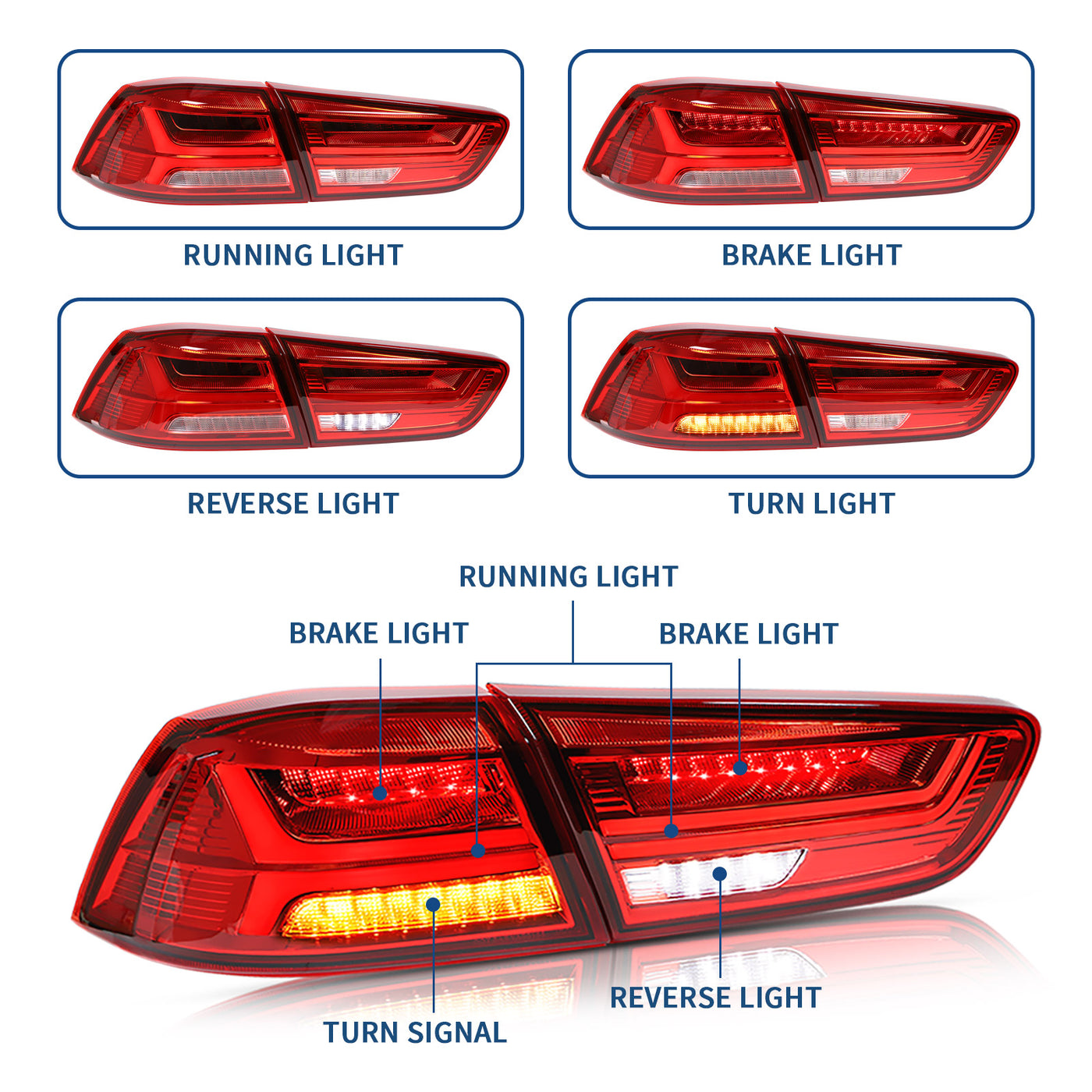 VLAND Full LED Tail Lights for Mitsubishi Lancer EVO X 2008-2018 ...