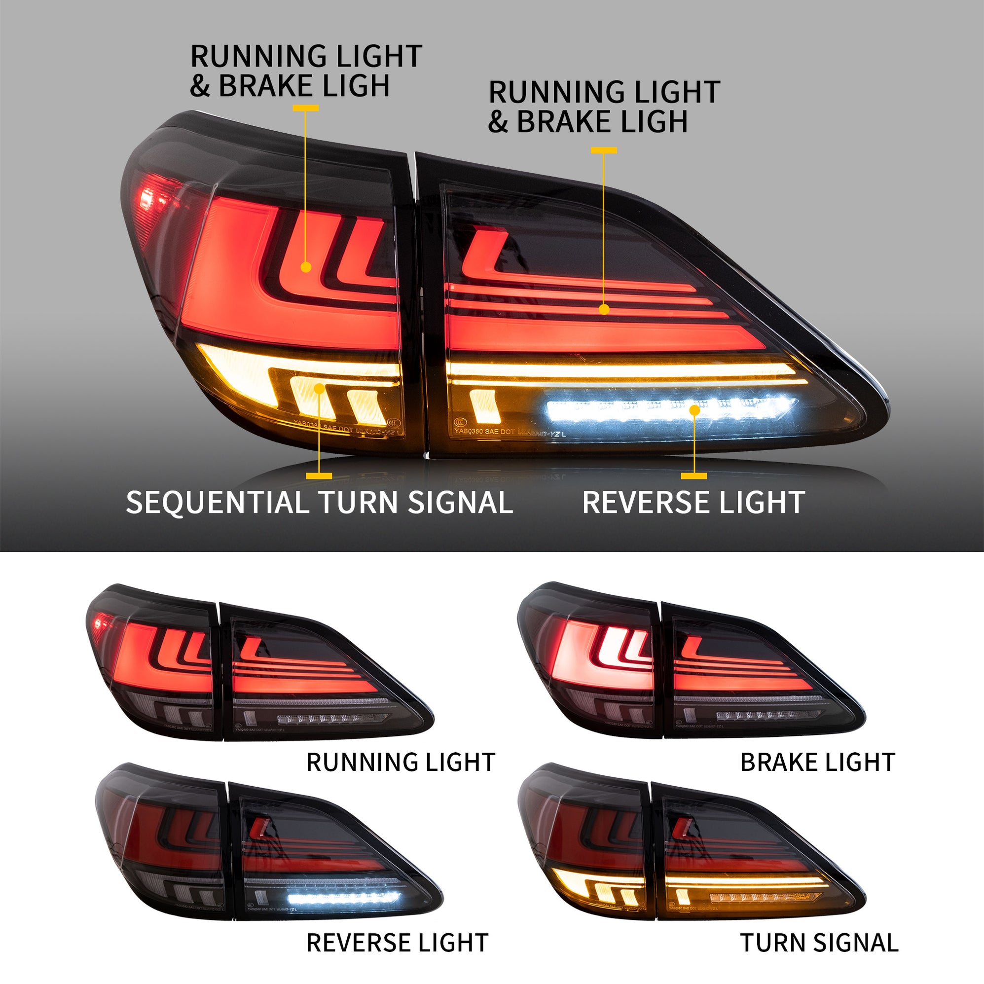 VLAND Full LED Tail Lights For Lexus RX 270/330/350/450H 2009-2015 Wit ...