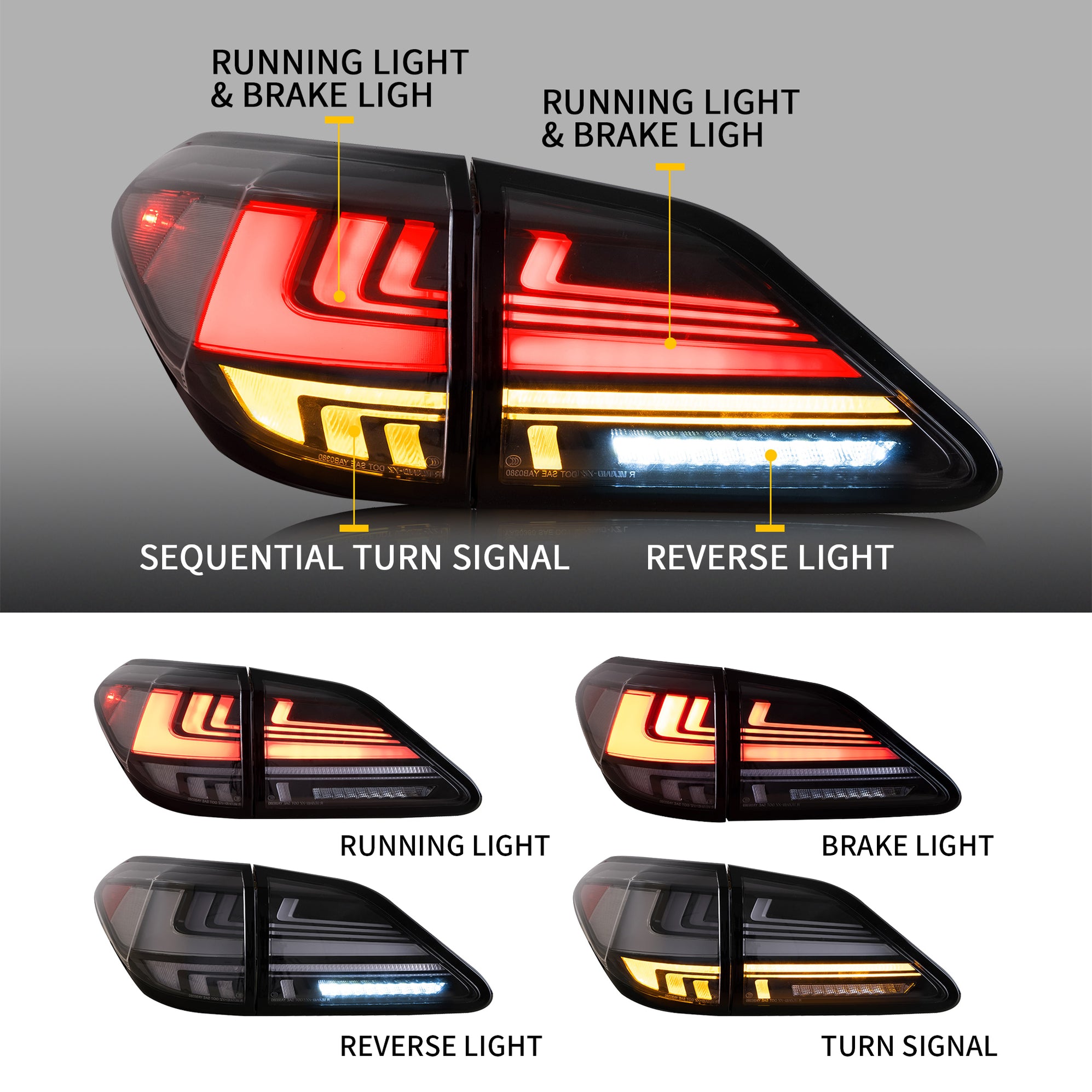 VLAND Full LED Tail Lights For Lexus RX 270/330/350/450H 2009-2015 Wit ...