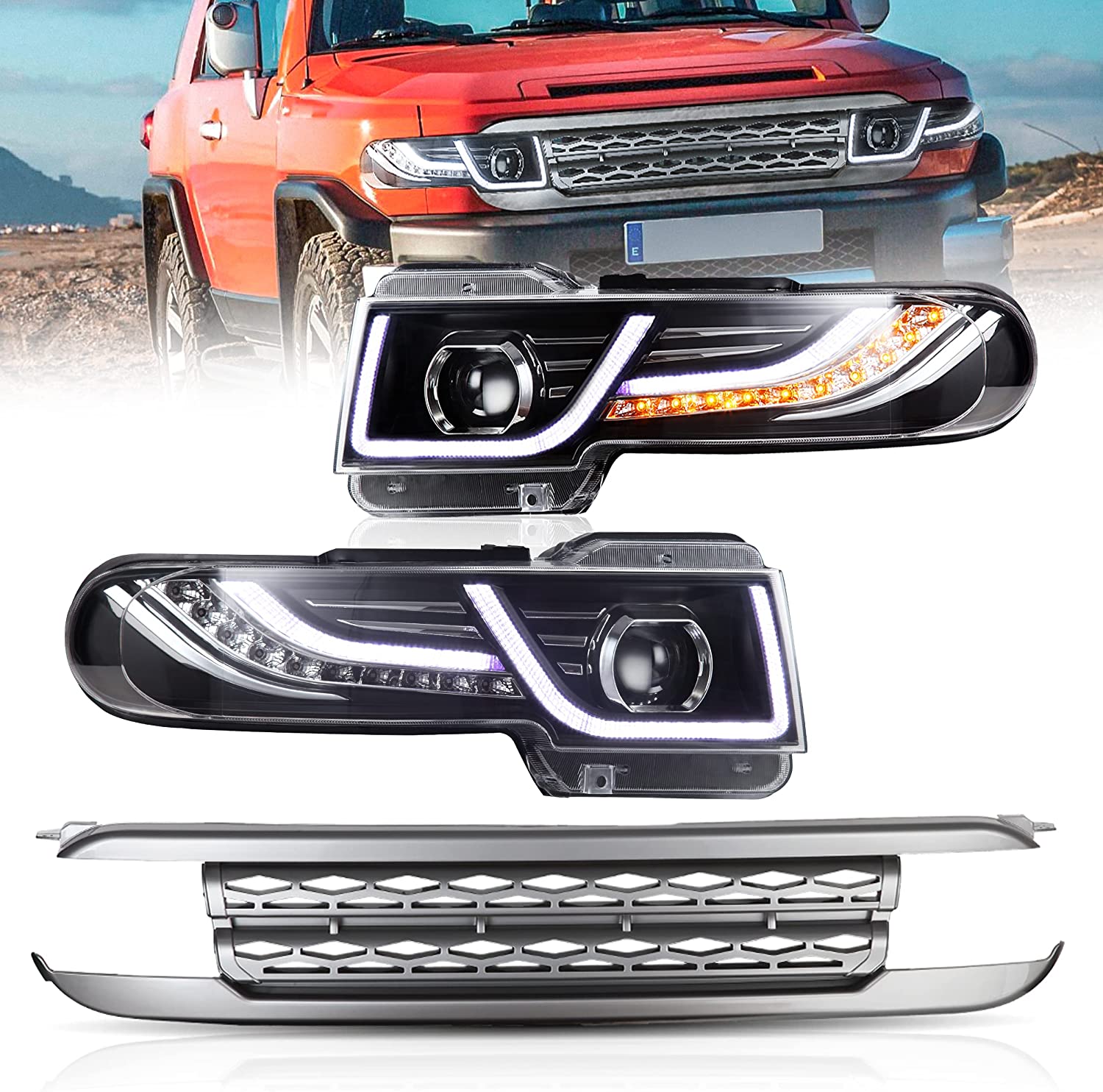 VLAND LED Headlights With Black Grille Assembly Fit for 2007-2015 Toyo ...