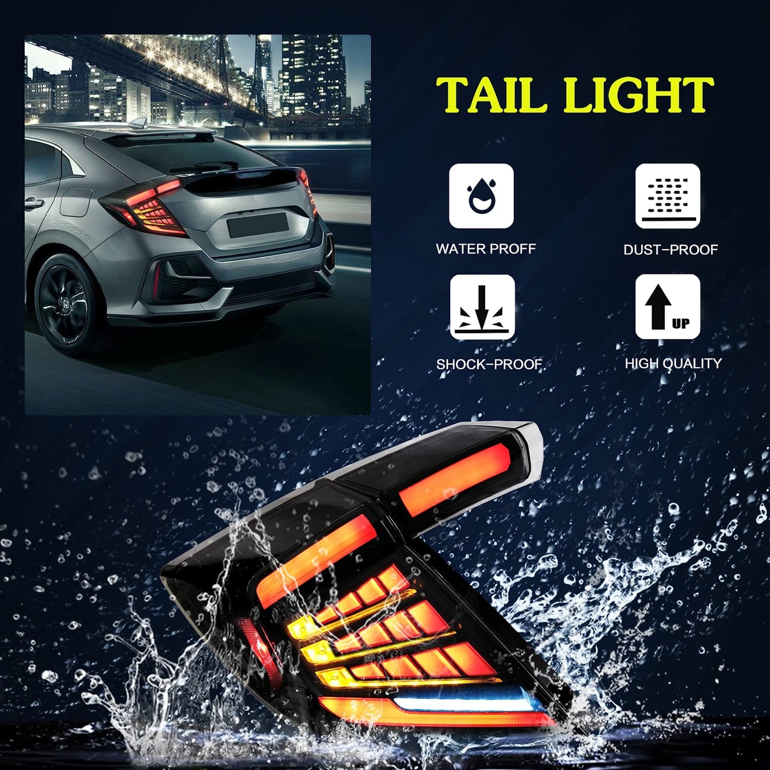 VLAND Tail Lights For Honda Civic Hatchback LX Sport EX 2016-2021 [5 D ...