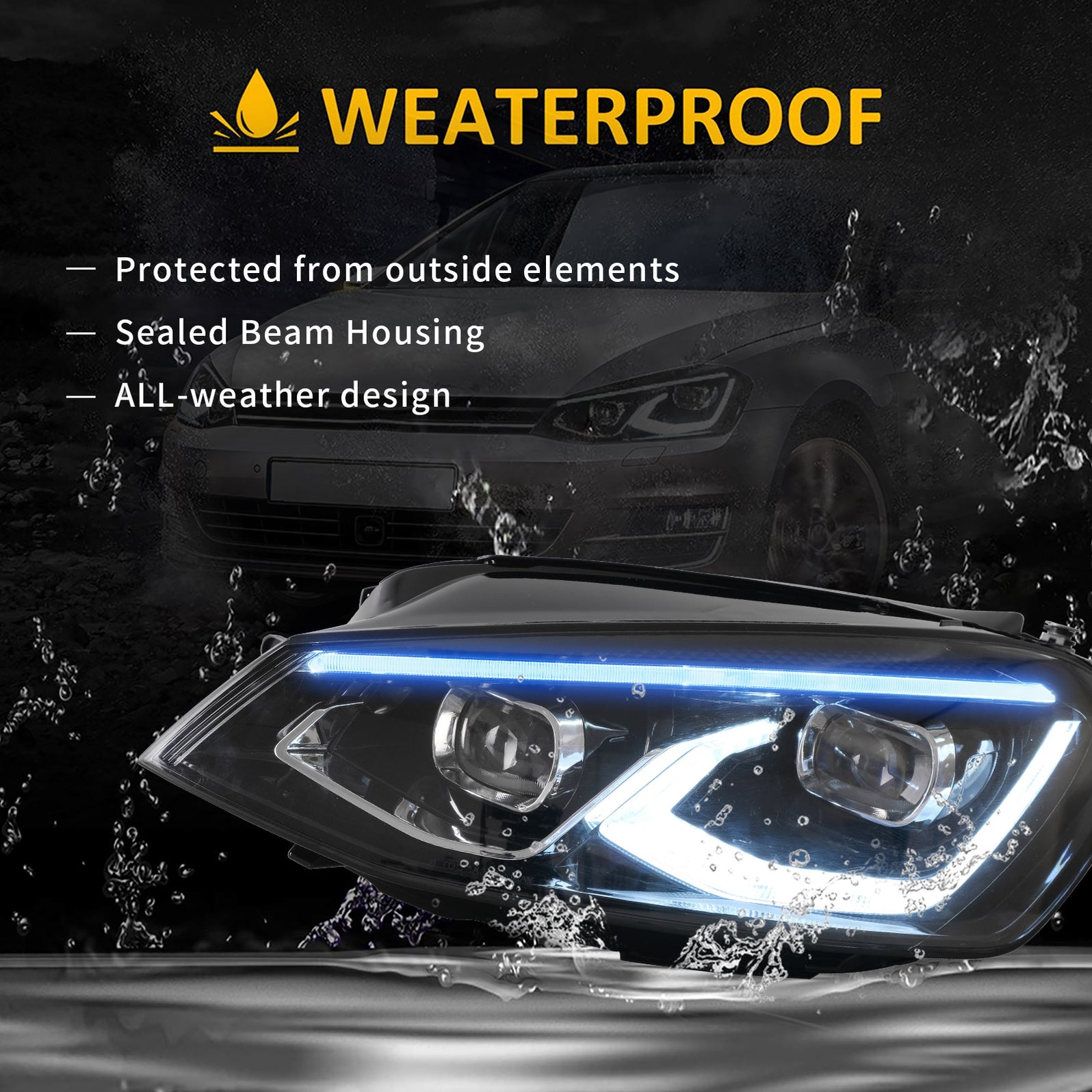 VLAND LED Front lights For 2015-2017 Volkswagen Golf MK7 Halogen Headl ...