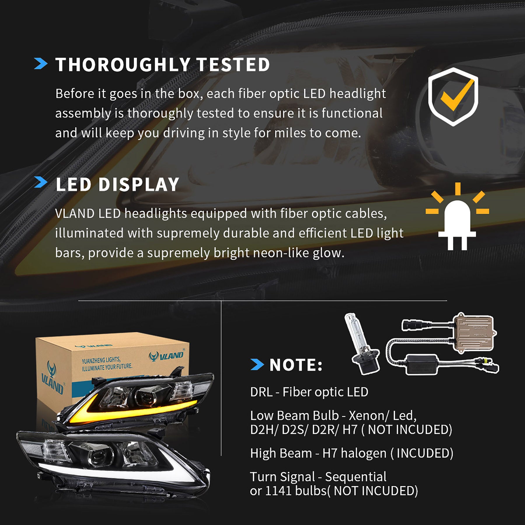 VLAND Led Projector Headlights For 2009-2011 Toyota Camry U.S. Edition ...