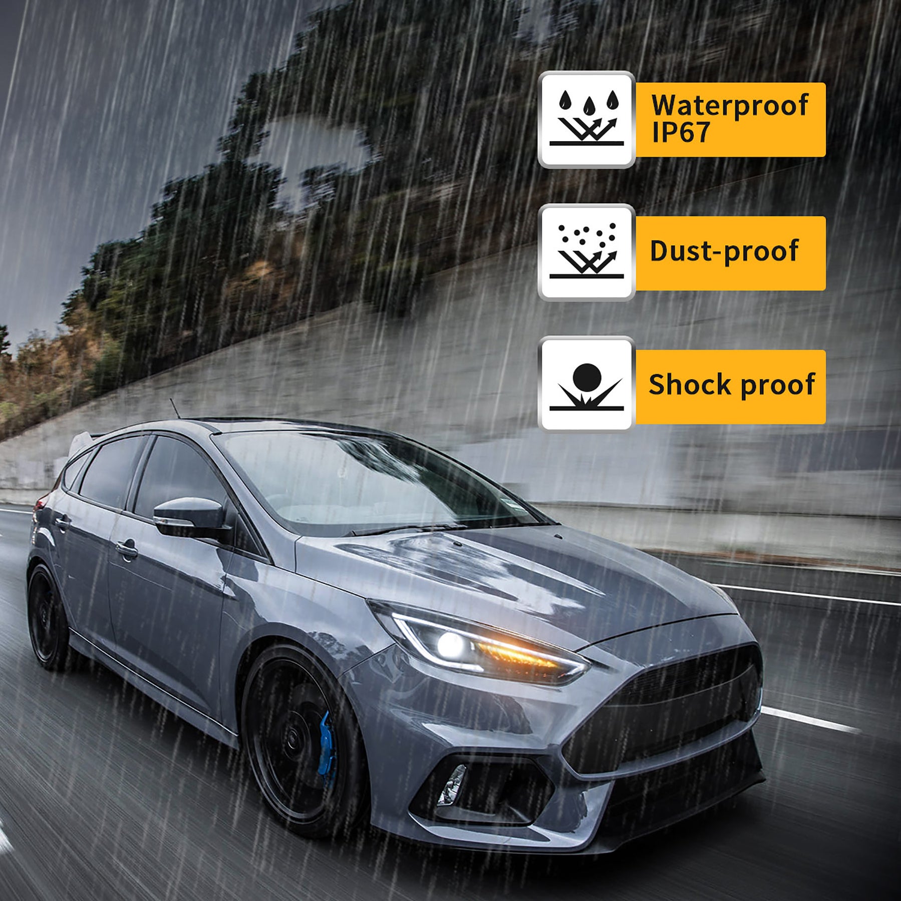 VLAND LED Headlights for Ford Focus 2015-2019 with Blue DRL and Red De ...