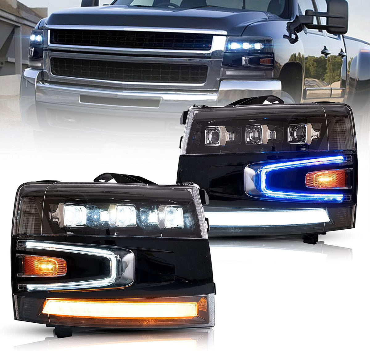 VLAND Projector LED Headlights For 2007-2013 Chevrolet Chevy Silverado ...