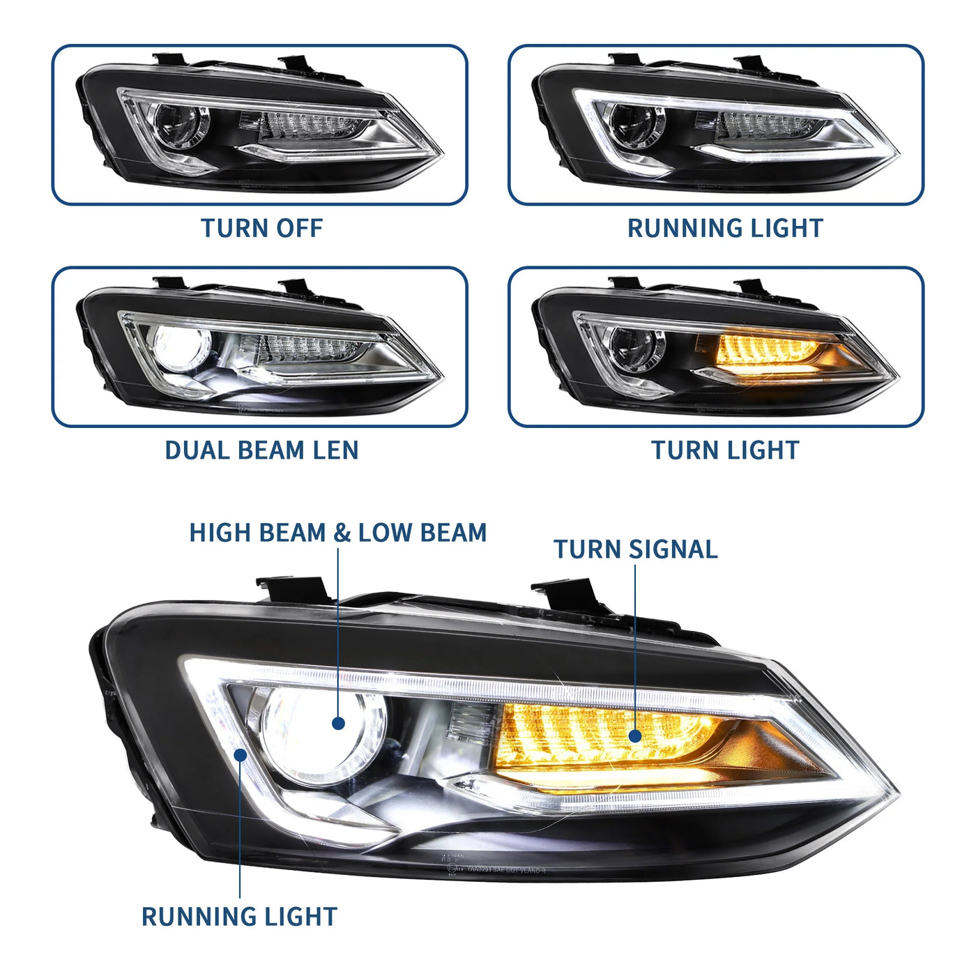 VLAND Headlights and Tail Lights Rear Lights for Volkswagen Polo MK5 6 ...