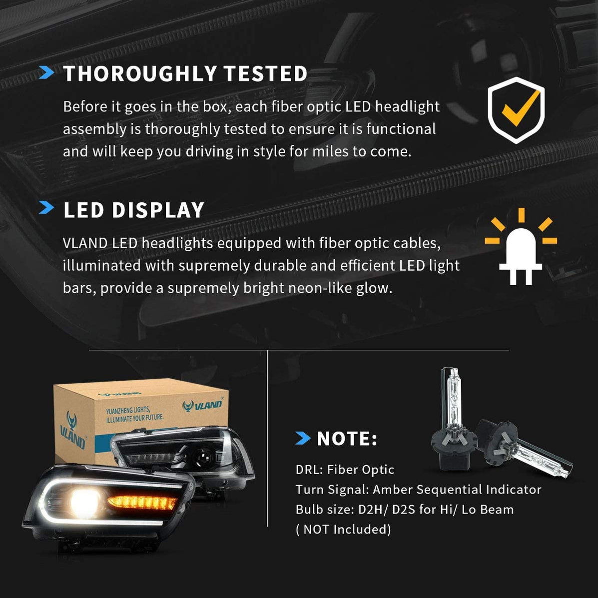 VLAND Dual Beam Projector Headlights for Dodge Charger 2011-2014 with D2H HID Bulb Set — VLAND ...