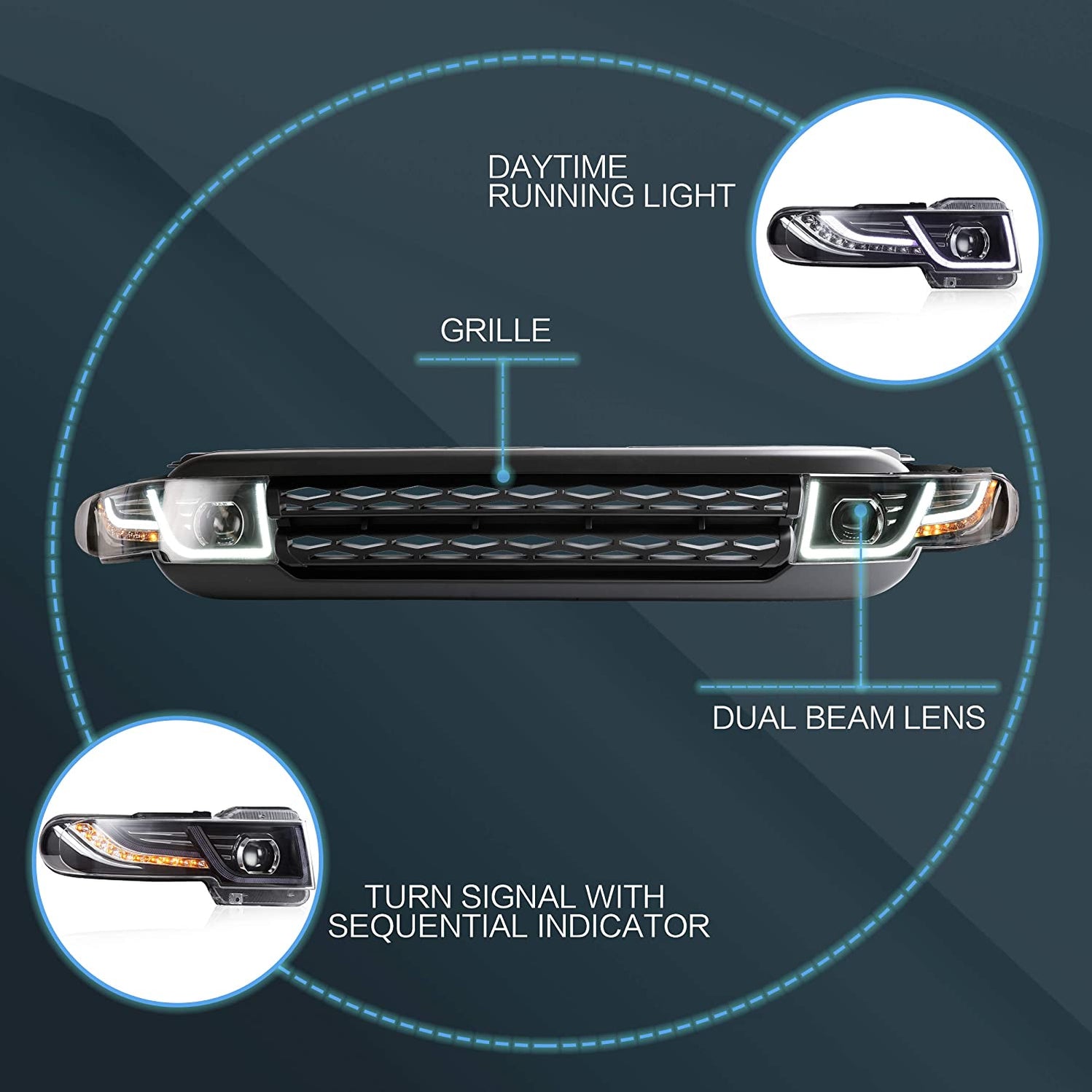 VLAND LED Headlights With Black Grille Assembly Fit for 2007-2015 Toyo ...
