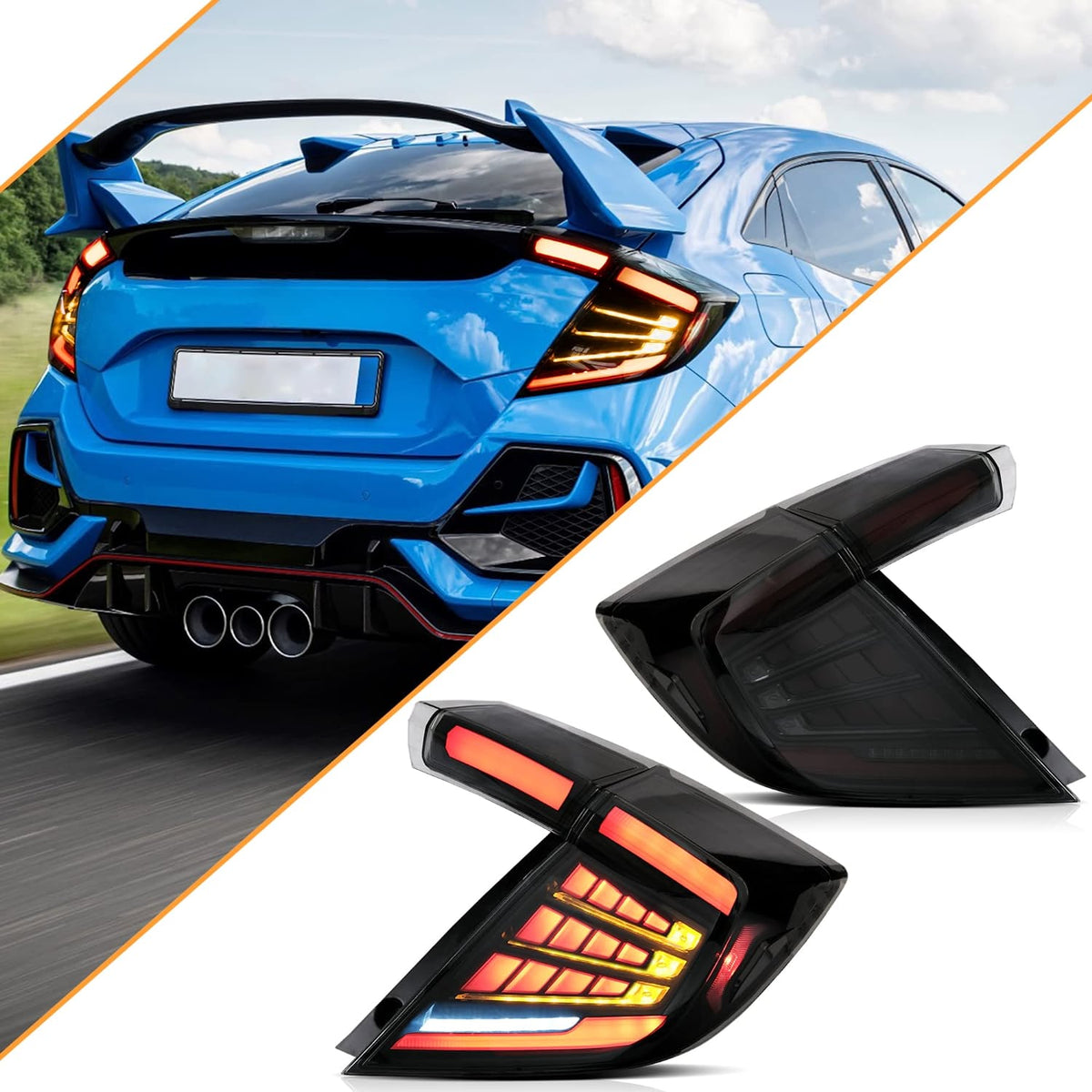 VLAND Tail Lights For Honda Civic Hatchback LX Sport EX 2016-2021 [5 D ...