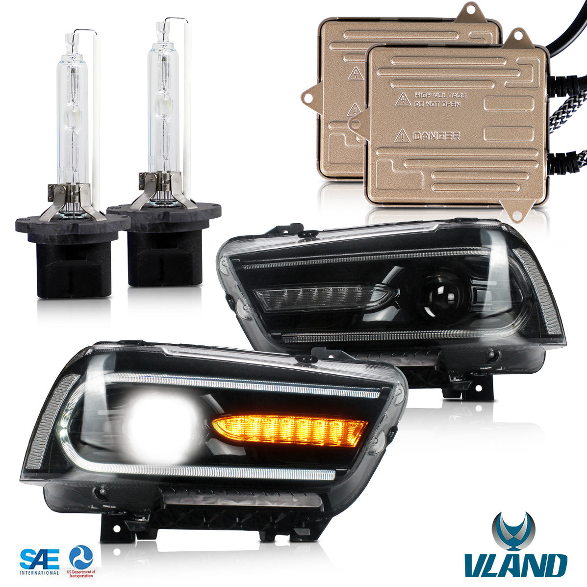VLAND Dual Beam Projector Headlights for Dodge Charger 2011-2014 with ...