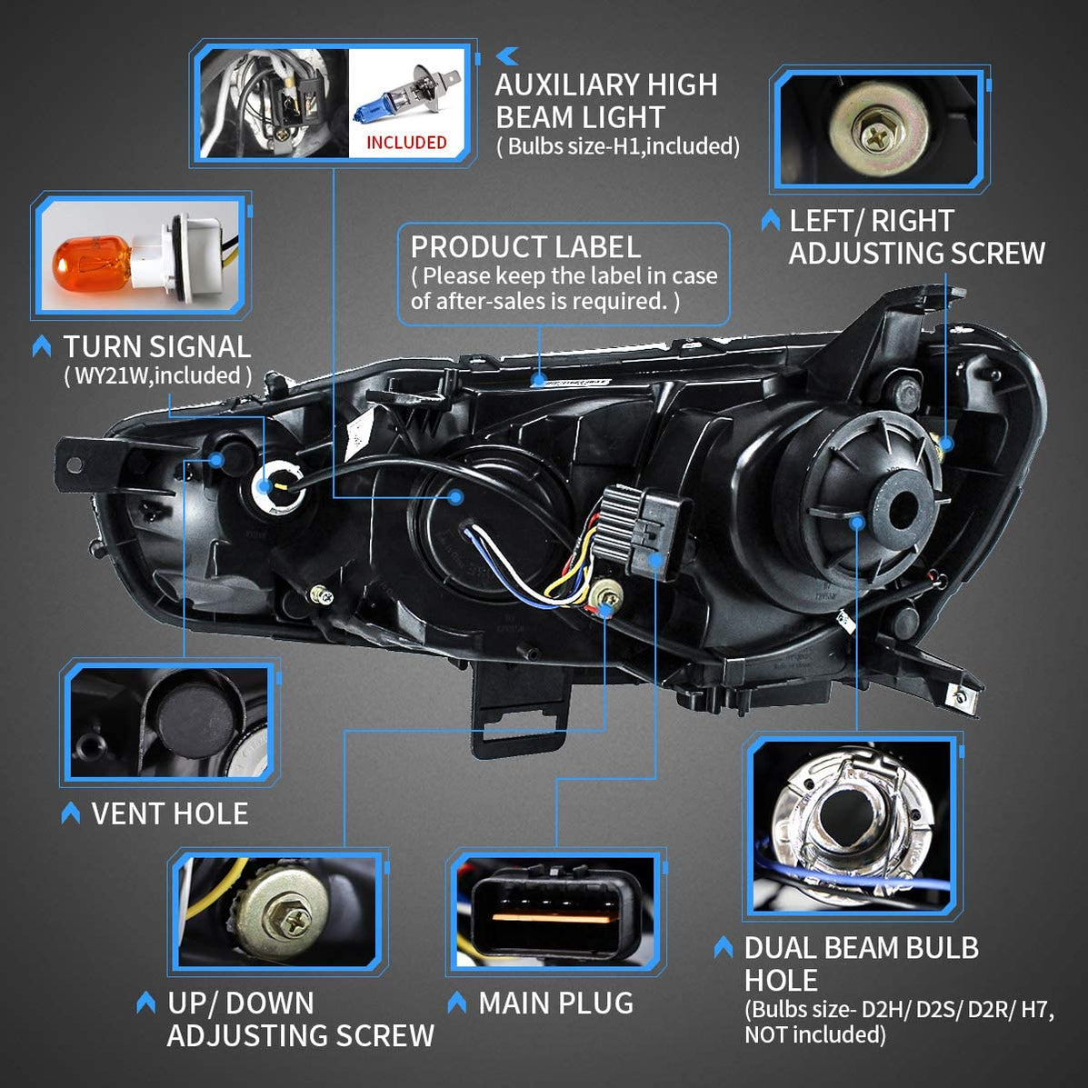 VLAND Projector Headlights for Mitsubishi Lancer EVO X 2008-2018 ...